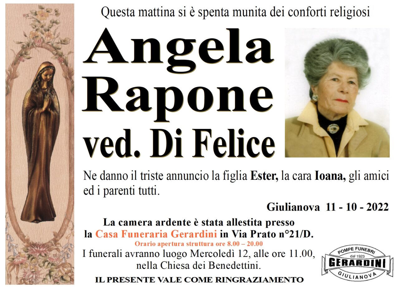 ANGELA RAPONE VED. DI FELICE | Pompe Funebri Gerardini