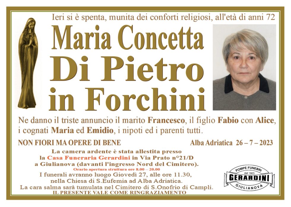 MARIA CONCETTA DI PIETRO IN FORCHINI | Pompe Funebri Gerardini