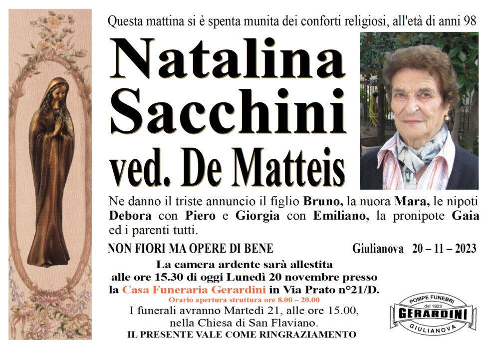NATALINA SACCHINI VED. DE MATTEIS | Pompe Funebri Gerardini