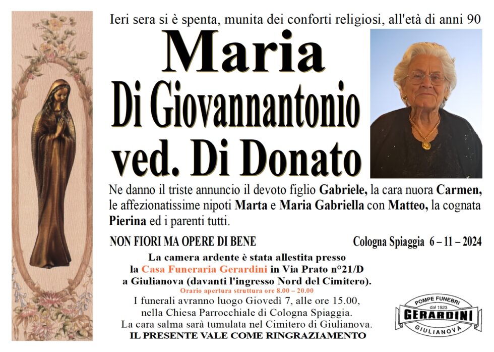 MARIA DI GIOVANNANTONIO VED. DI DONATO | Pompe Funebri Gerardini